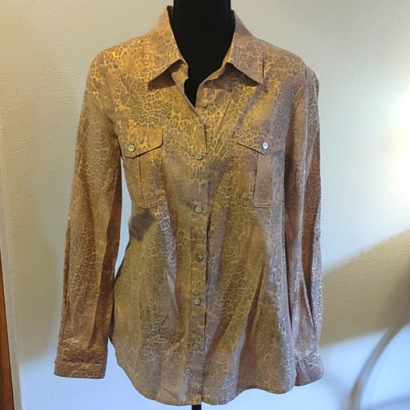 Ruby Rd. | Tops | Ruby Rd Animal Print Gold Sheen Button Down | Poshmark
